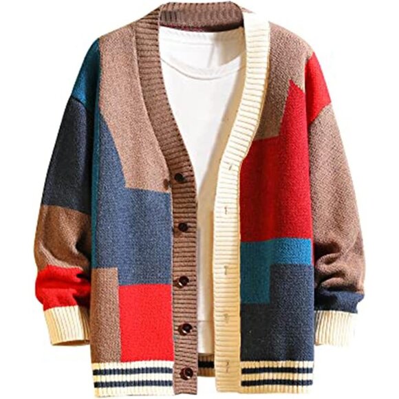 Sweaters | Mens Colorblock Cardigan Sweater Multicolor Knit Button ...